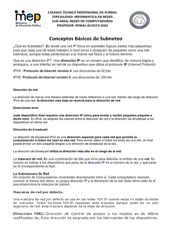 Conceptos de Subneteo v1 | PDF | Protocolos de internet | Dirección IP