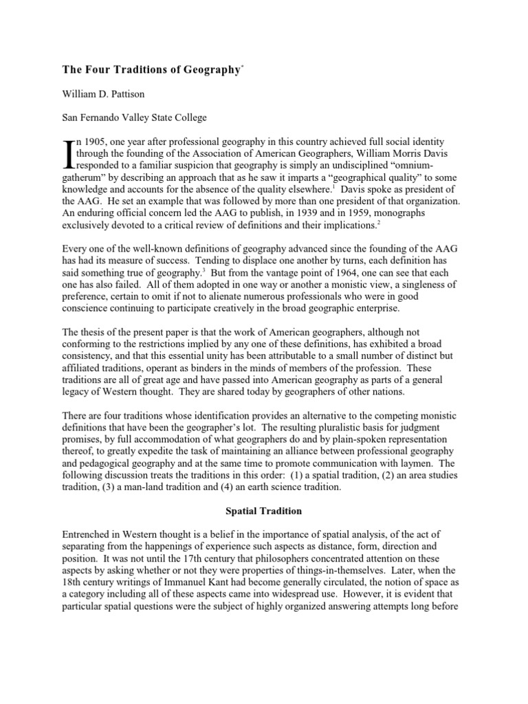 Four Traditions of Geography | PDF | Geography | Space