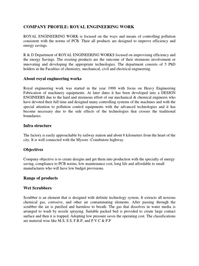 Company Profile: Royal Engineering Work | PDF | Engineering