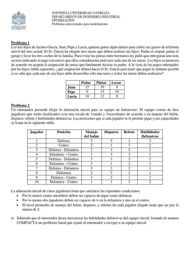 Taller 2. Modelos de Programación Entera Mixta V.F PDF | PDF ...