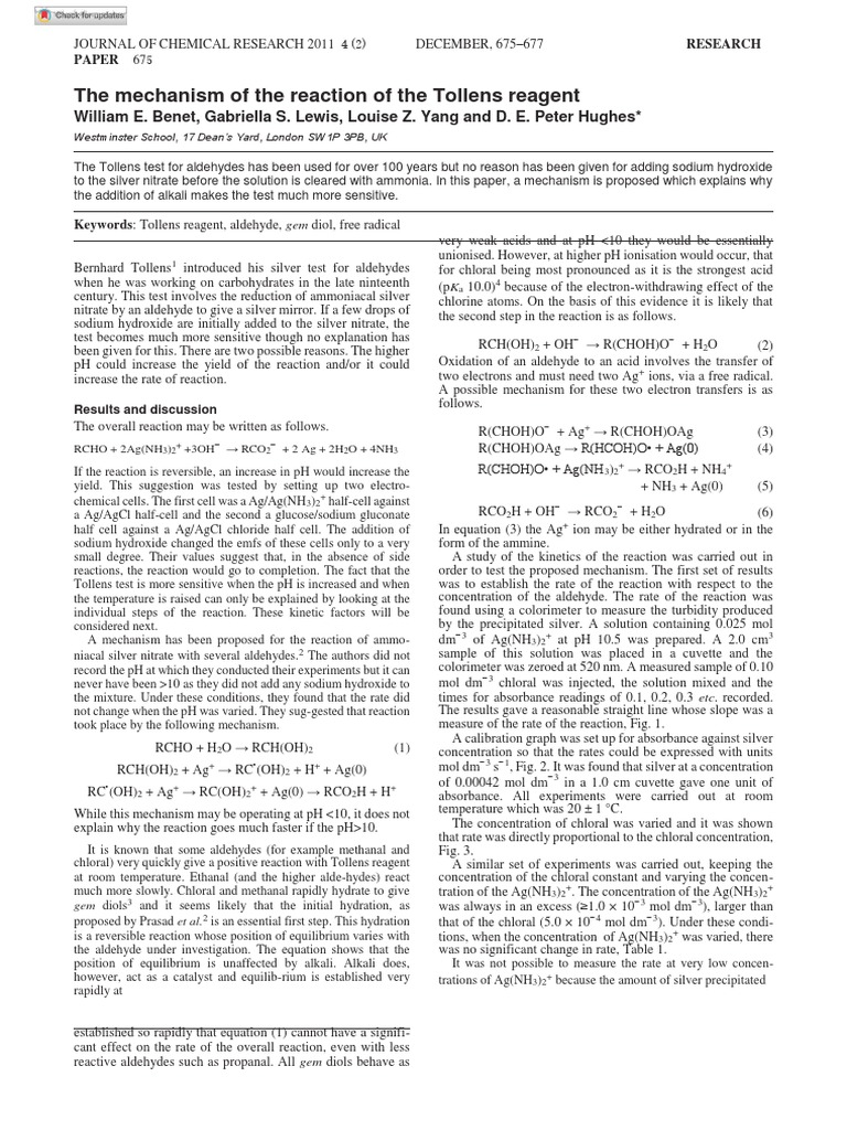 The Mechanism of The Reaction of The Tollens Reagent | PDF | Aldehyde ...