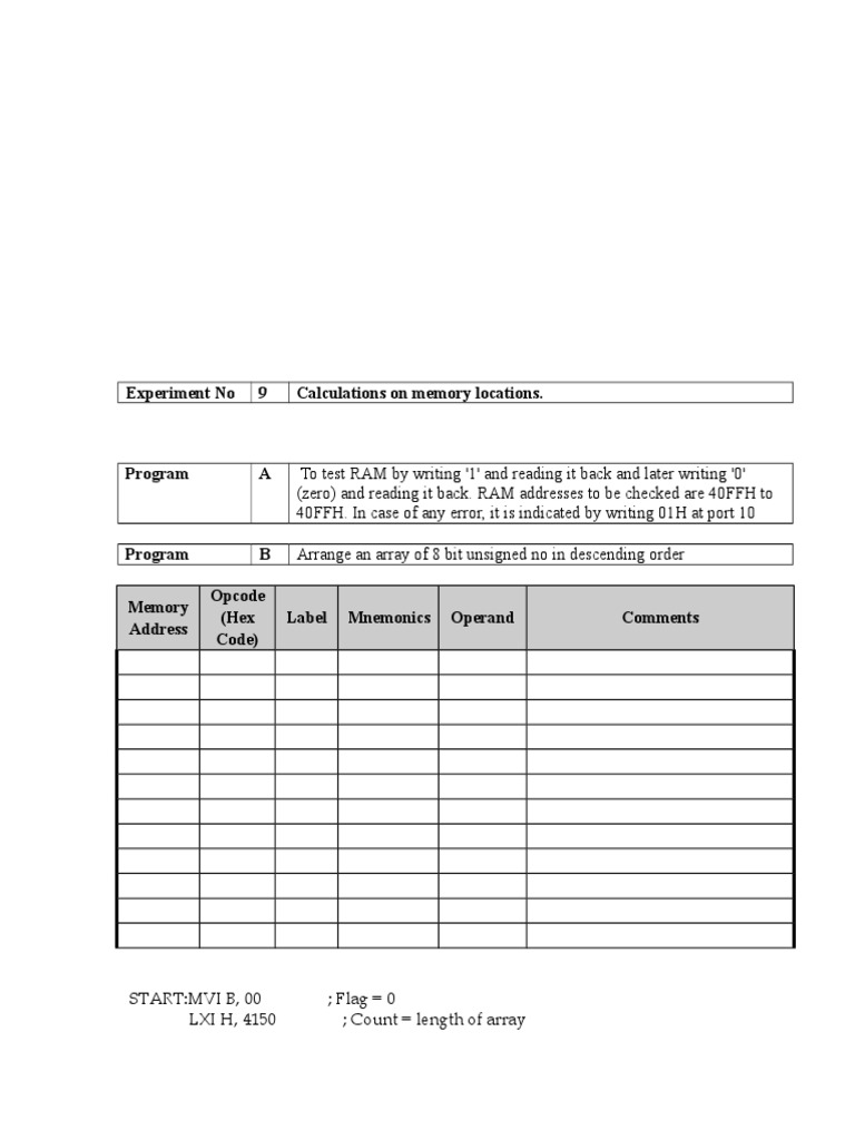 Experiment No 9 Calculations On Memory Locations | PDF | Binary Coded Decimal | Assembly Language
