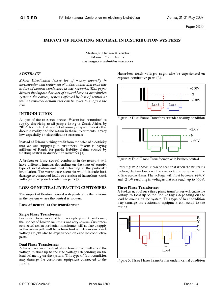 Impact of Floating Neutral in Distribution Systems: Cired | PDF ...