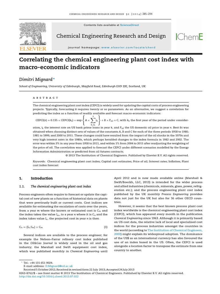 Correlating The Chemical Engineering Plant Cost Index With Macro ...