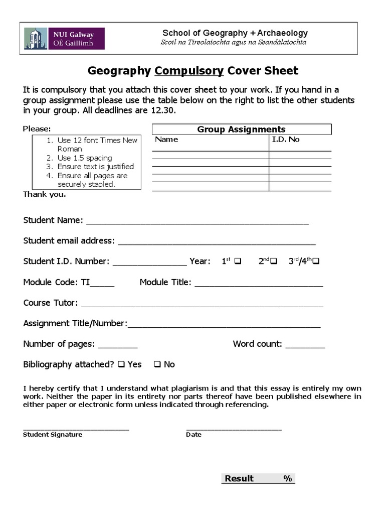 Geography Cover Sheet | PDF