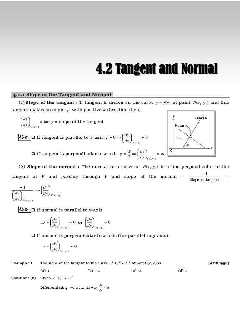Calculus: Tangents & Normals | PDF | Slope | Tangent