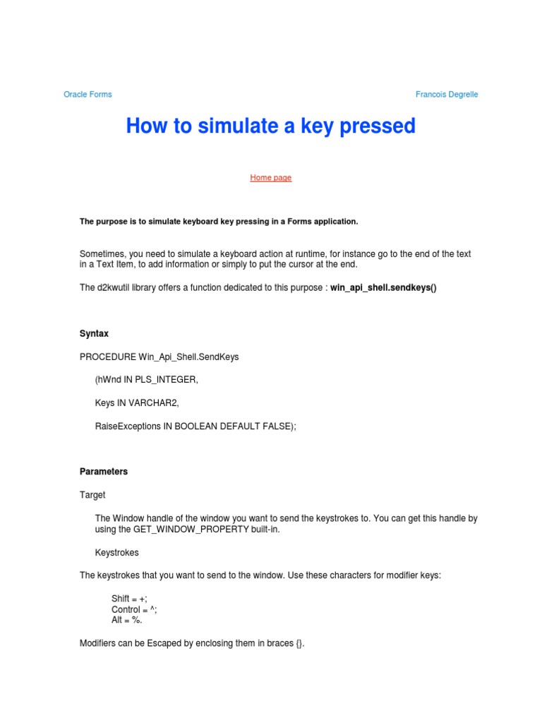 How To Simulate A Key Pressed: Oracle Forms Francois Degrelle | PDF ...