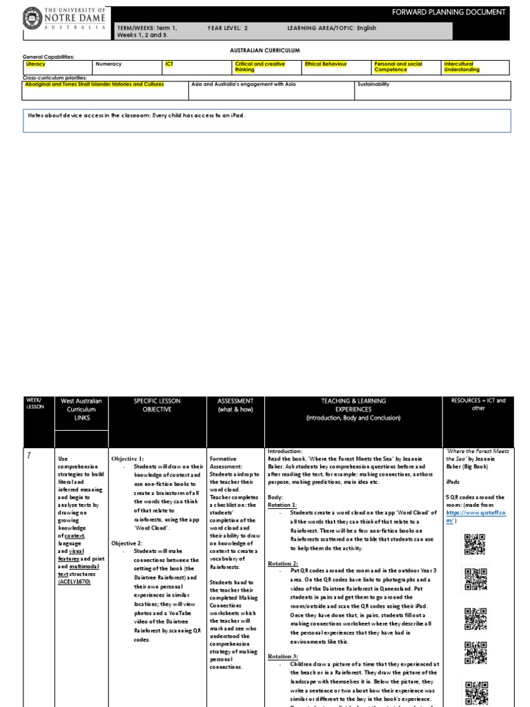 Forward Planning Document | PDF | Reading Comprehension | Communication