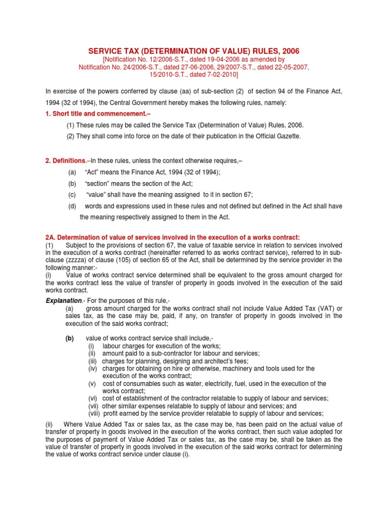 Service Tax Value Rules 2006 Explained | PDF | Expense | Value Added Tax