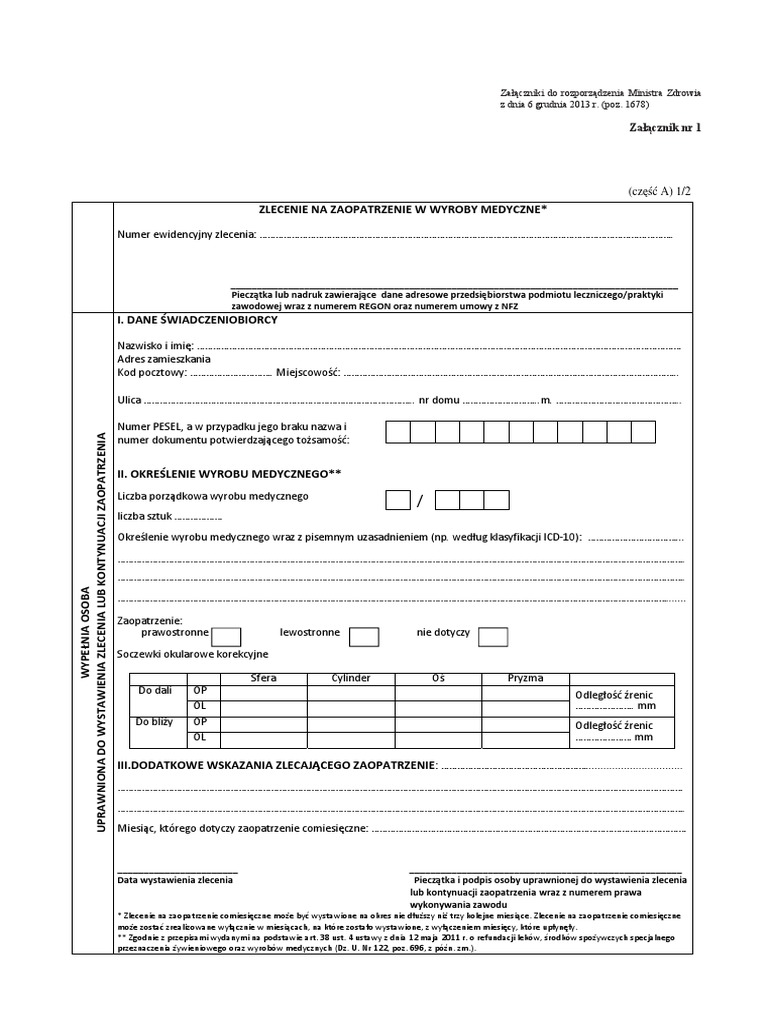 Wzór Zlecenia Na Zaopatrzenie W Wyroby Medyczne | PDF