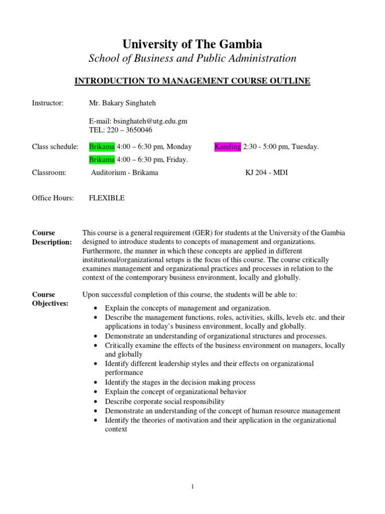 Introduction To Management Syllabus 2nd Semester 2010-11-21phyno | PDF ...