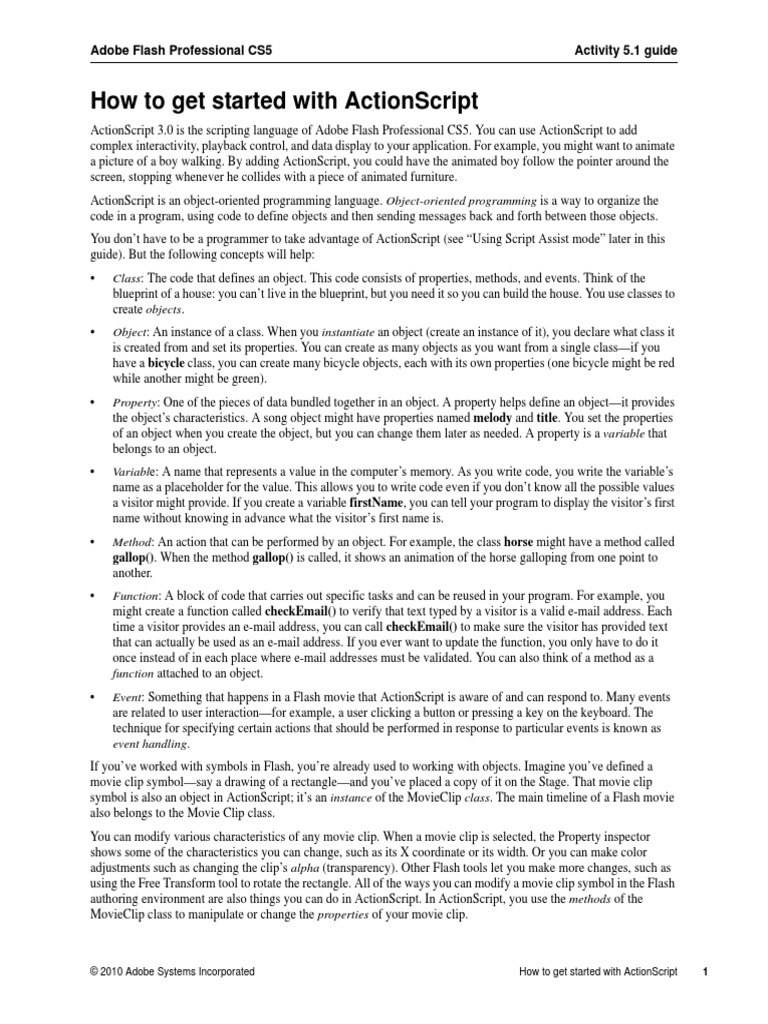 How To Get Started With Actionscript: Adobe Flash Professional Cs5 ...