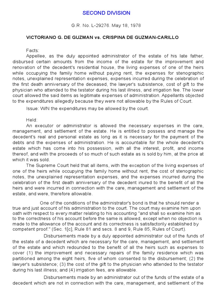 14 Testate Estate de Guzman v. de Guzman-Carillo | PDF | Probate | Will ...