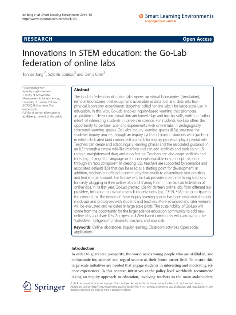Innovations in STEM Education: The Go-Lab Federation of Online Labs ...
