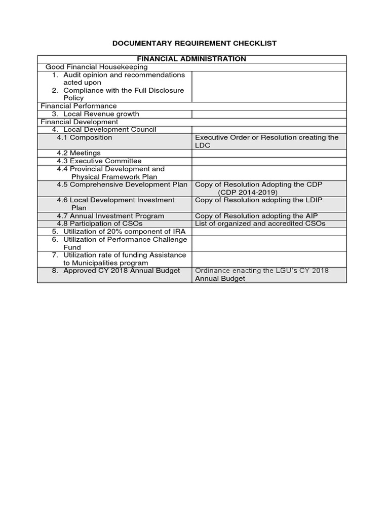 Documentary Requirement Checklist SGLG | PDF | Regulatory Compliance ...