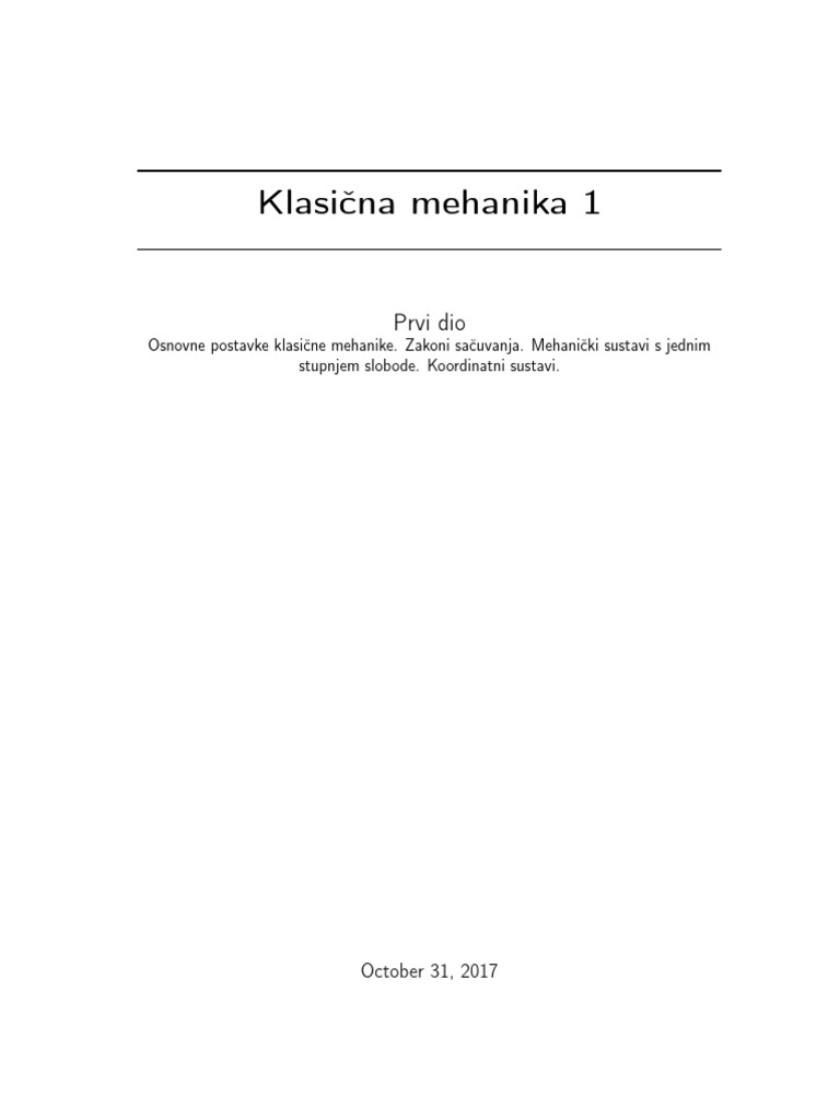 Klasična Mehanika 1.dio - Skripta PDF | PDF