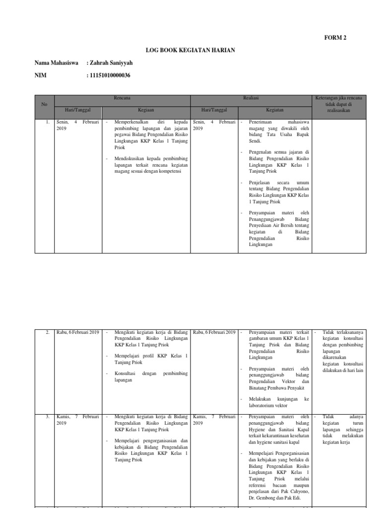 Log Book Kegiatan Harian | PDF