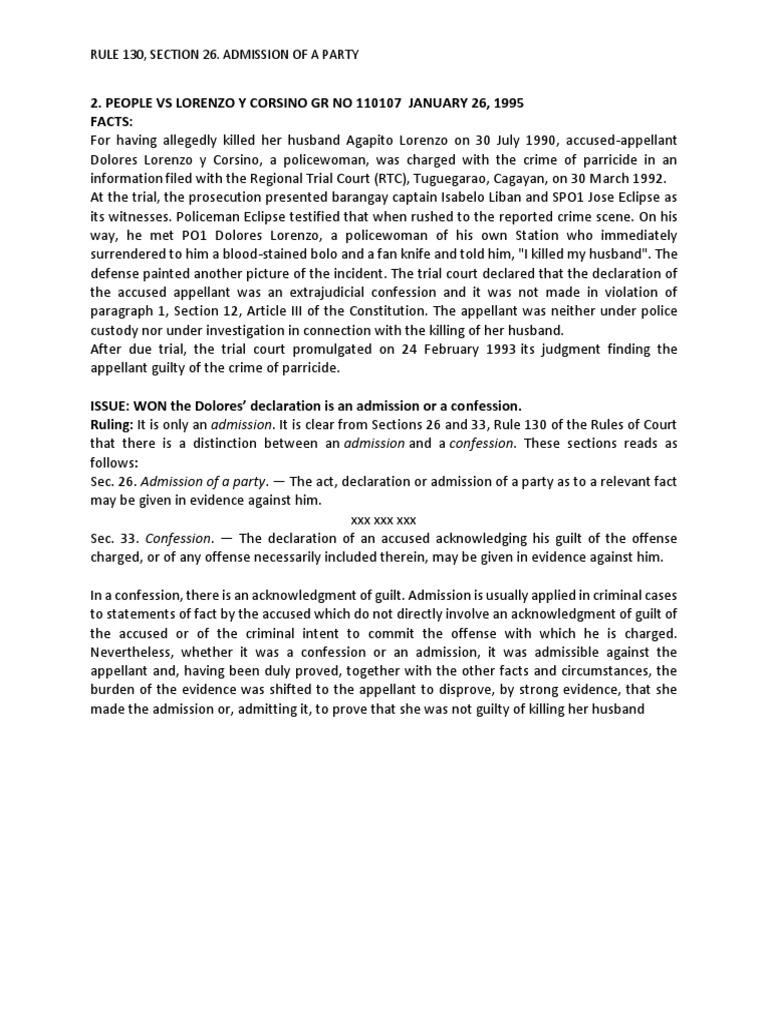 Admission vs. Confession in Parricide Case | PDF | Evidence | Witness
