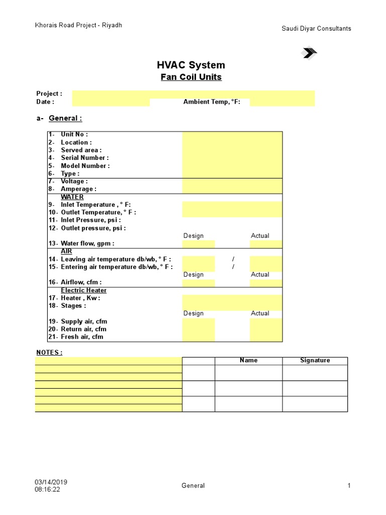 FCU Checklist.xls | Hvac | Duct (Flow)