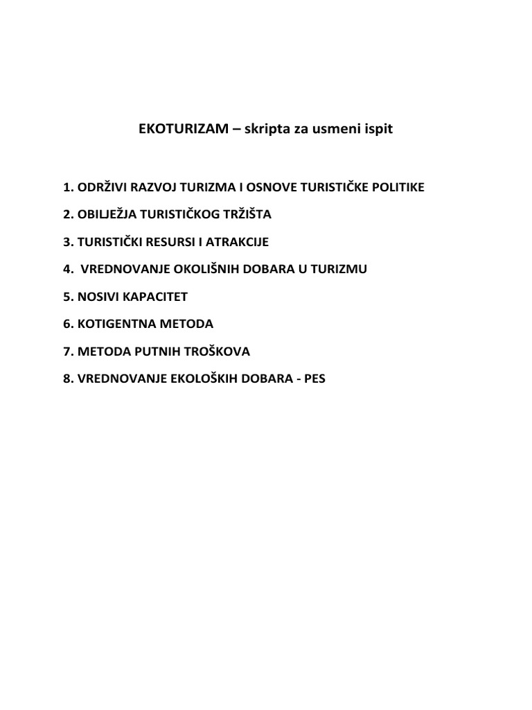 Ekoturizam Skripta Usmeni | PDF