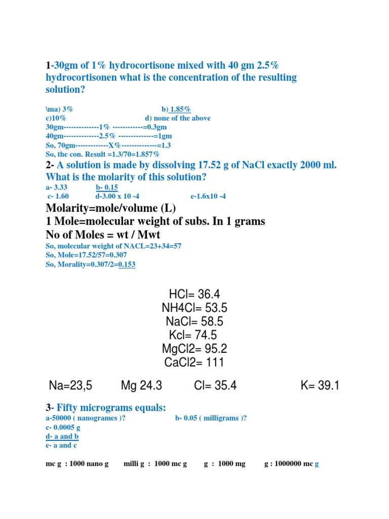 Pharmaceutical Calculation | PDF | Mass Concentration (Chemistry ...