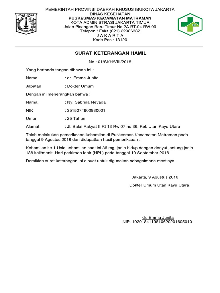 Surat Keterangan Hamil dari Puskesmas | PDF