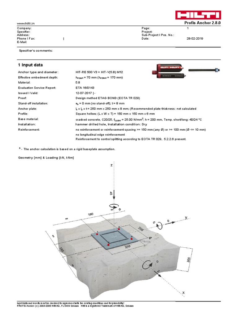 Hilti Profis Anchor calculation for concrete anchors | PDF | Drill ...