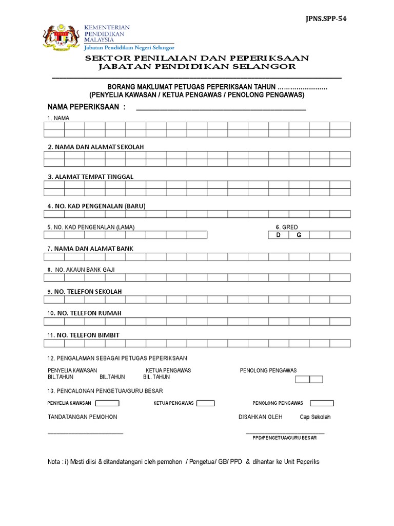 48 Jps - spp-54 Borang Maklumat Petugas Peperiksaan | PDF