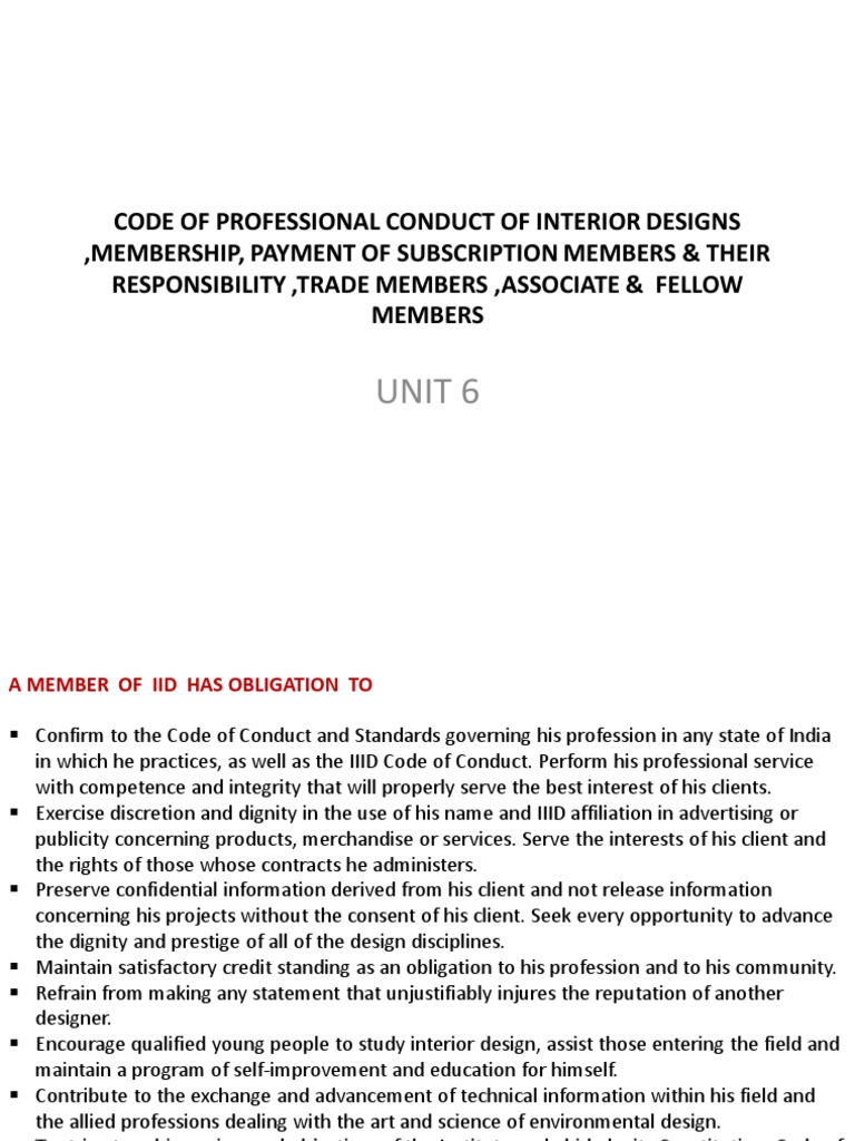 Code of Professional Conduct of Interior Designs | PDF | Profession ...