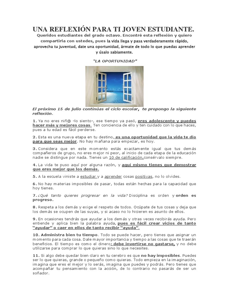 Una Reflexión para Ti Joven Estudiante | PDF | Vida | Aprendizaje