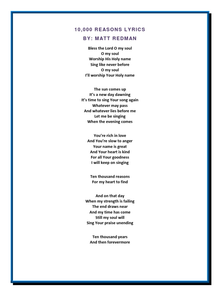 10,000 Reasons Lyrics By: Matt Redman | PDF