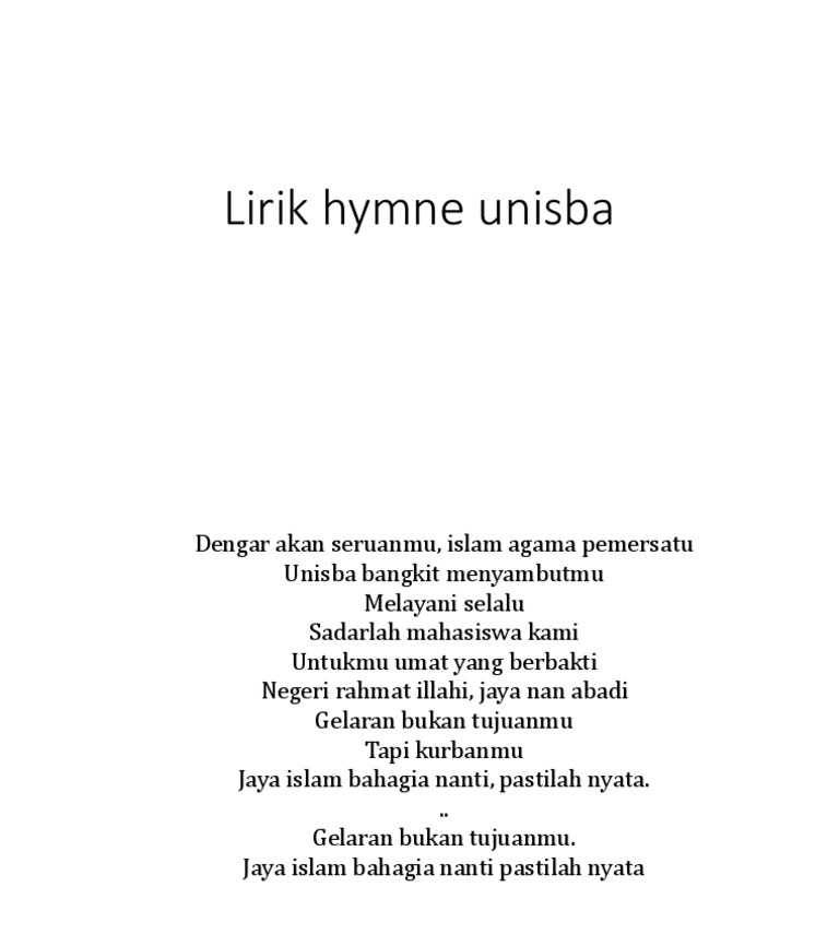 Lirik Hymne Unisba | PDF
