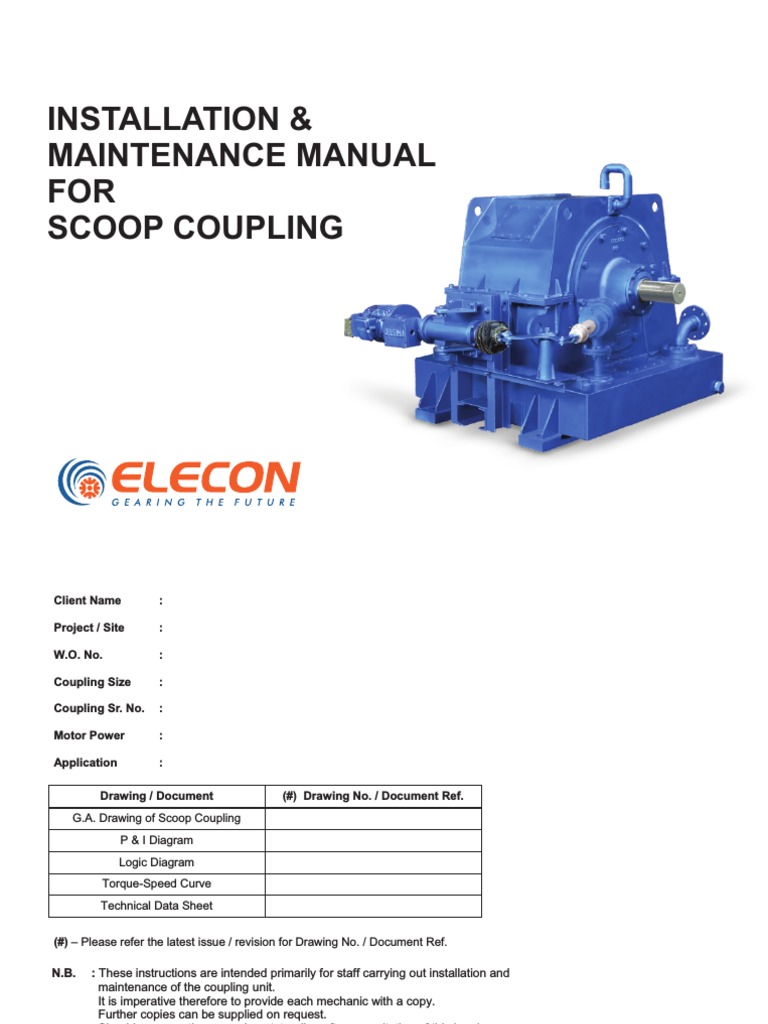 Elecon Scoop Coupling Installation Maintenance Manual | PDF | Switch | Screw