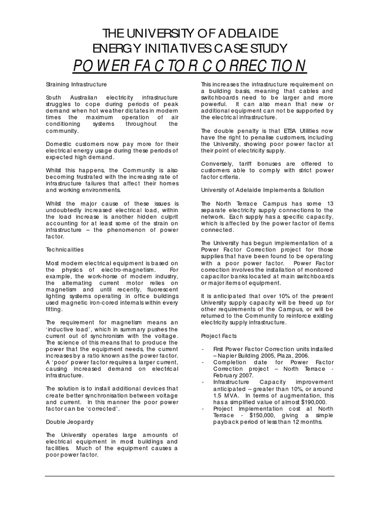 The University of Adelaide Implements a Power Factor Correction Project ...