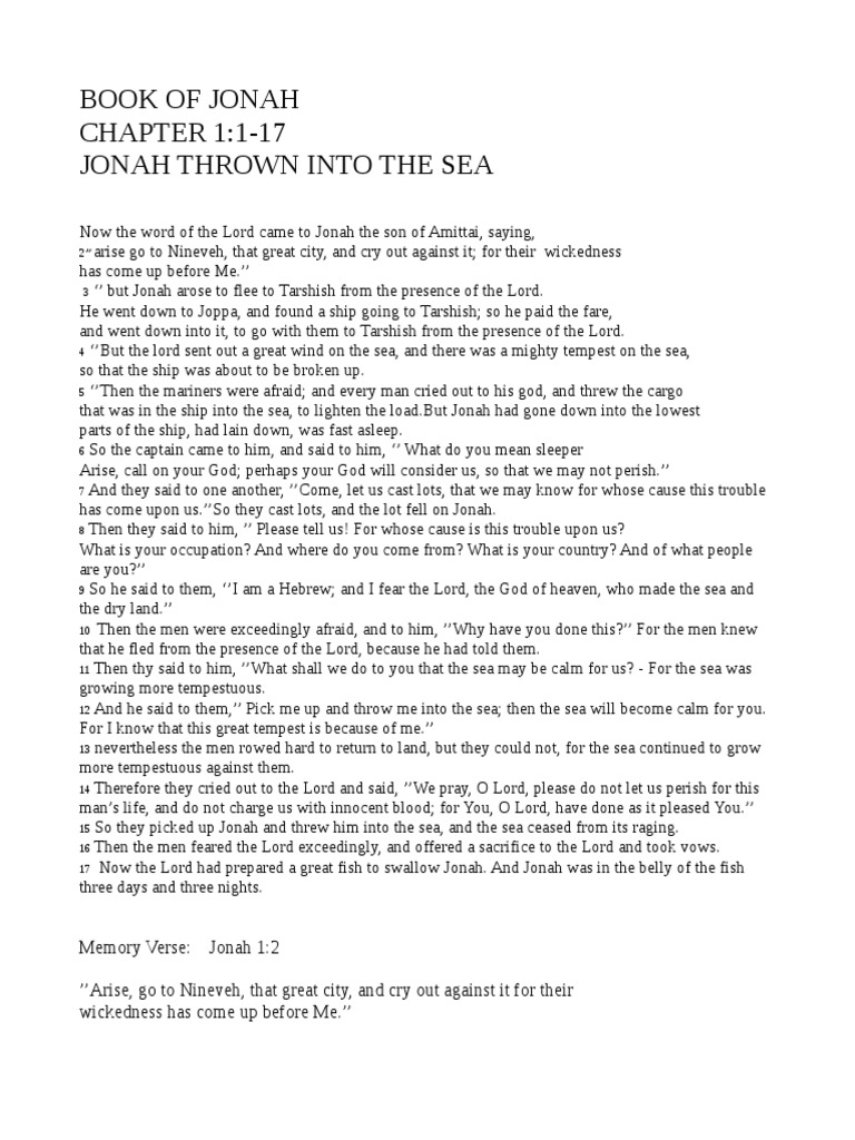 Book of Jonah CHAPTER 1:1-17 Jonah Thrown Into The Sea | PDF | Jonah ...