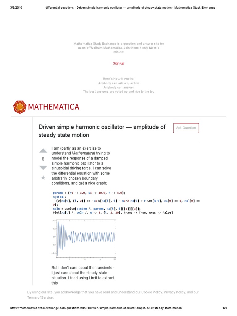 Differential Equations - Driven Simple Harmonic Oscillator - Amplitude of Steady State Motion ...