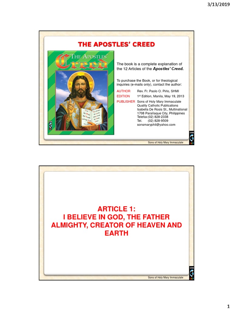 The Apostle's Creed Articles 1-6 PDF | PDF | Mary, Mother Of Jesus ...