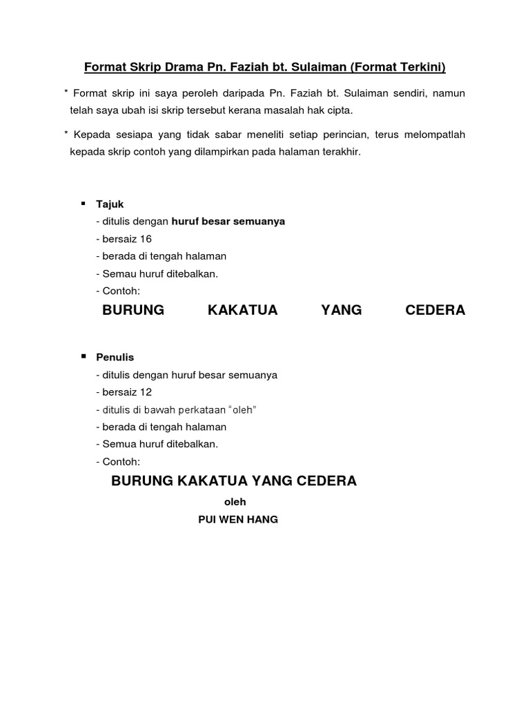 Format Skrip Drama Terkini | PDF