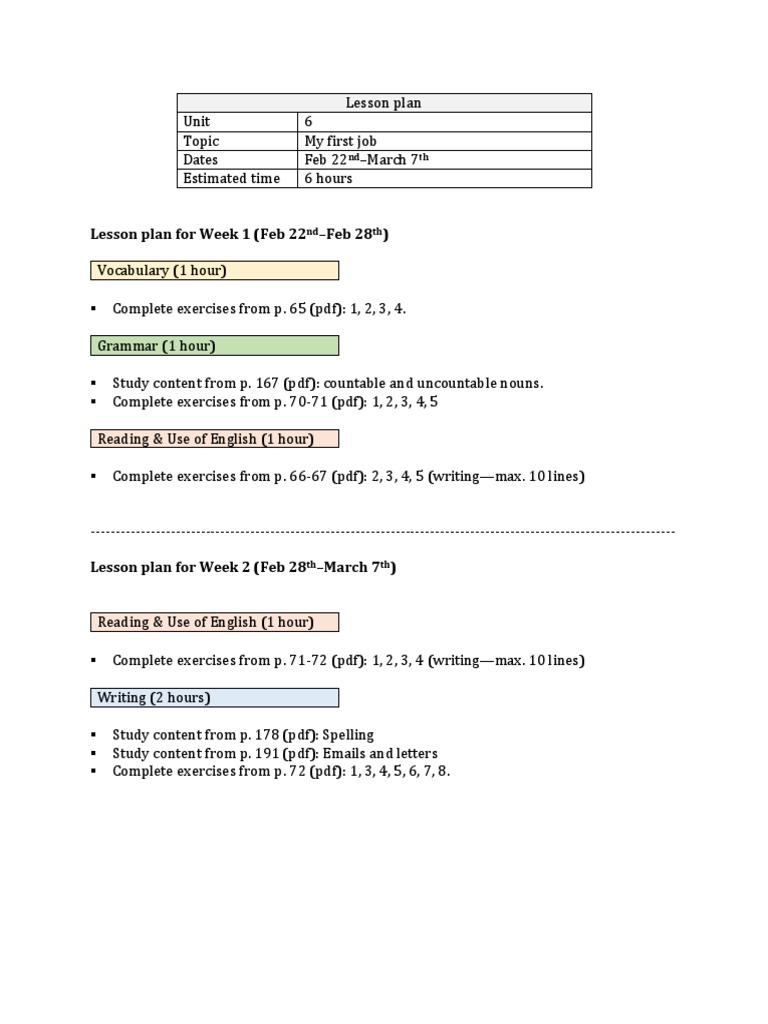 My First Job Lesson Plan Overview | PDF