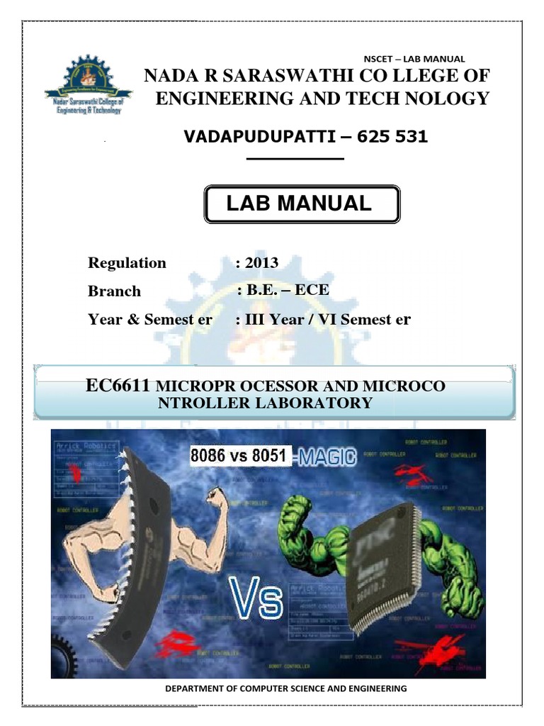 Lab Manual: Nada R Saraswathi Co Llege of Engineering and Tech Nology ...