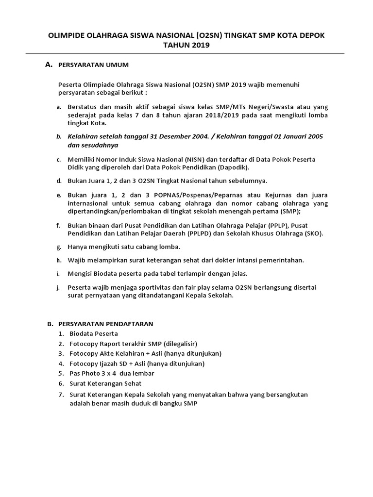 Juknis O2SN Depok | PDF