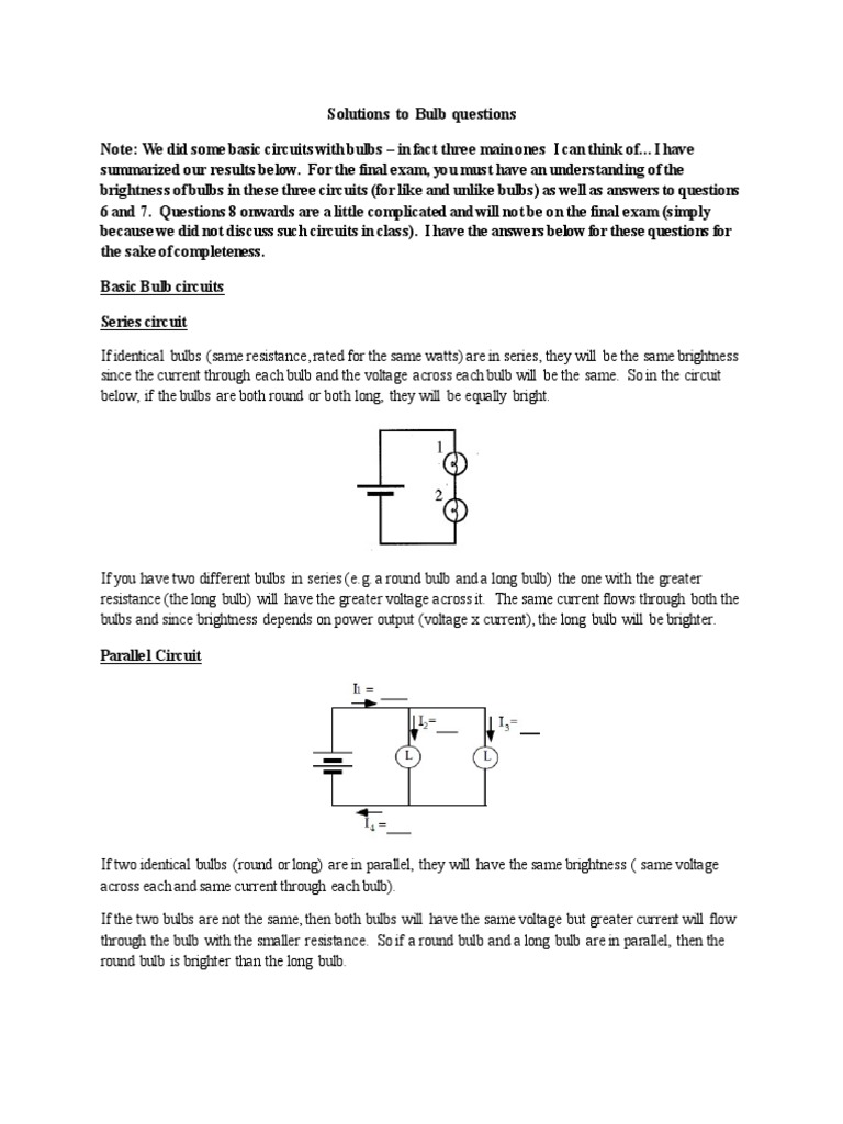 Solution To The Bulb Question | PDF | Series And Parallel Circuits ...