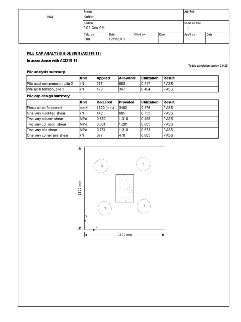 RC Pile Cap Design (ACI318) - 4-GRID-C4 | PDF | Reinforced Concrete ...