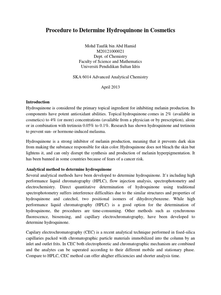 Procedure To Determine Hydroquinone in Cosmetics | Download Free PDF ...