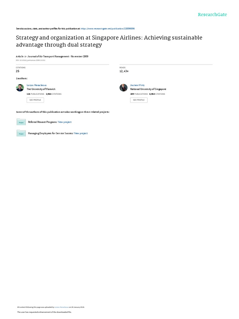 Strategy and Organization at Singapore Airlines: Achieving Sustainable ...