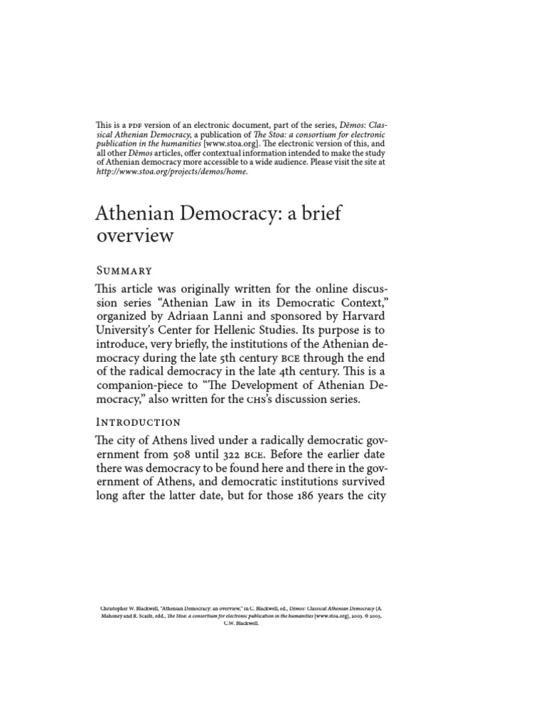 An Introduction To The Athenian Democracy Christopher Blackwell | PDF ...
