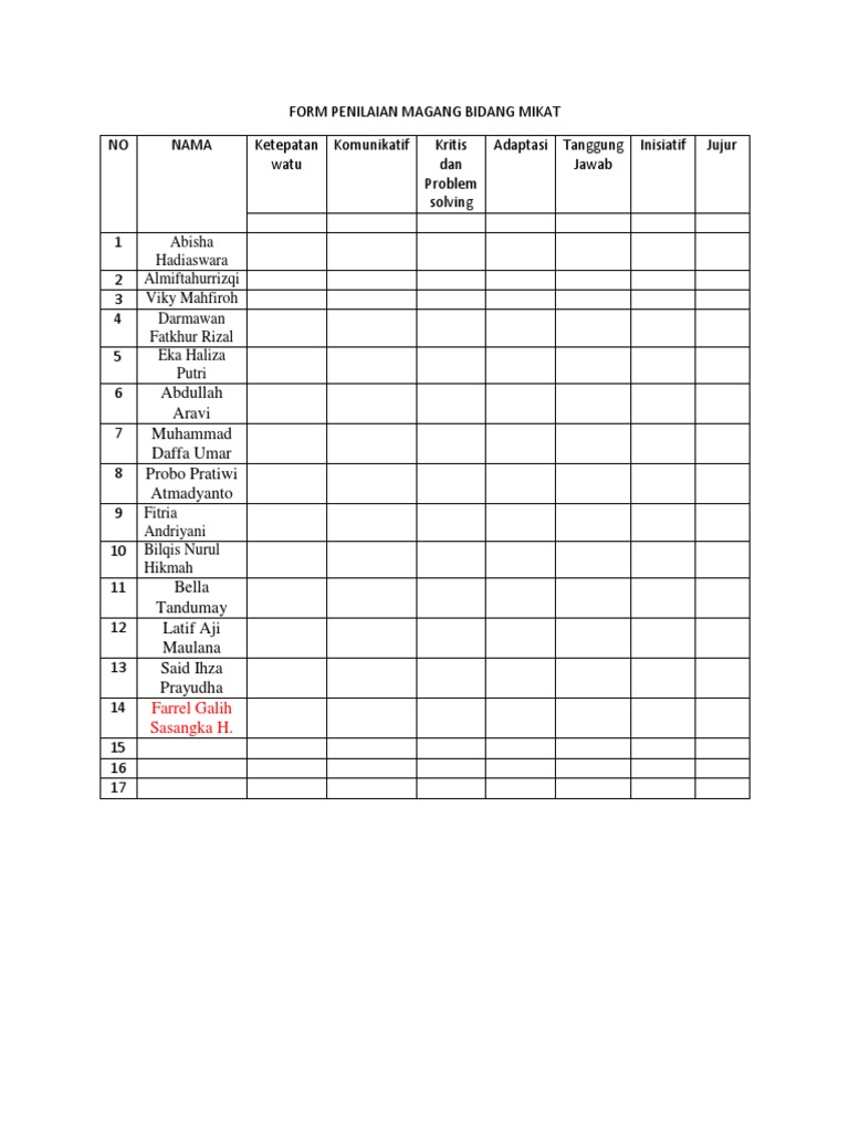Form Penilaian Magang | PDF