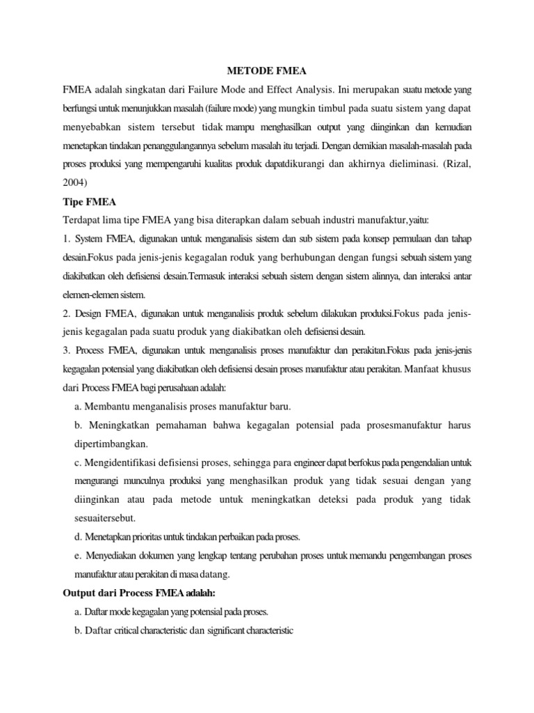 Metode Fmea | PDF