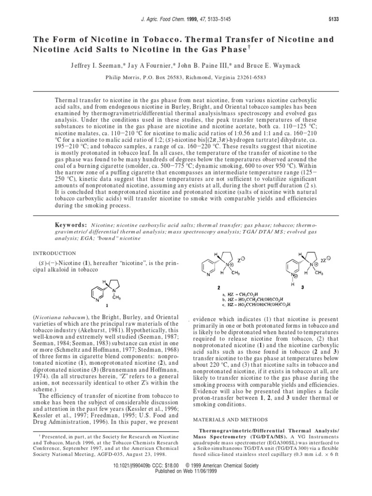 The Form of Nicotine in Tobacco | PDF | Mass Spectrometry | Acid