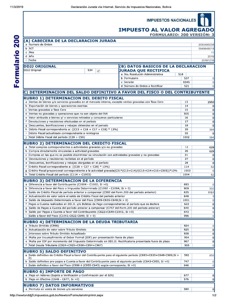 Form 200 Noviembre 2018 A | PDF